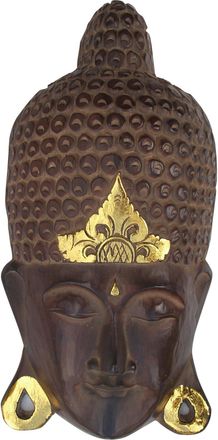 Guru Shop Buddha Maske mit Goldverzierung, Wandschmuck, Ethno Wanddekoration aus Balsaholz, Braun, Size:45 cm