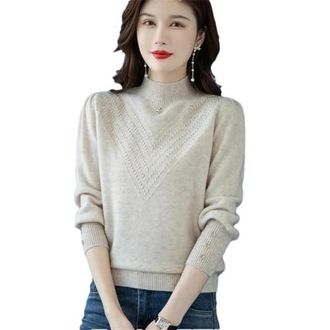 Generic Pull à col roulé pour femme - Manches longues - Doux et chaud, beige, XXL