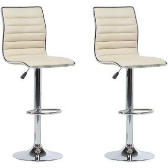 Beliani Barhocker 2er Set Beige Kunstleder Silber Metall H&ouml;henverstellbar Modern Wohnzimmer Esszimmer M&ouml;bel
