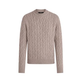 Belstaff Chunky Strick Crew Neck Pullover Dunkel Natur - - Knitwear - Herren - Beige - M