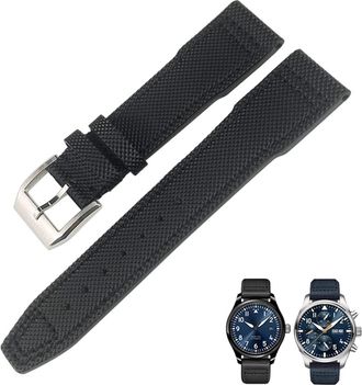 Generic 21mm 20mm Nylon Kalbskin schwarz blau gr&uuml;nem Uhrengurt f&uuml;r IWC IW377714 Mark18 Pilotstopp Gun Lederbandb&auml;nder
