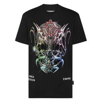 Philipp Plein Homme, Tops, Noir, Taille: 4XL T-Shirt Col Rond SS Chrome