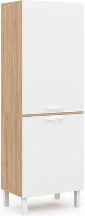 IDMarket Idmarket - Colonne de cuisine 60 cm cina 2 portes fa&ccedil;on h&ecirc;tre et blanc