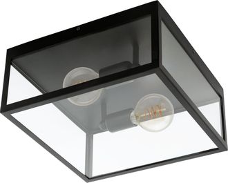 Eglo Deckenlampe Charterhouse, 2 flammige Vintage Deckenleuchte, Material: Stahl, Farbe: Schwarz, Glas: klar, Fassung: E27