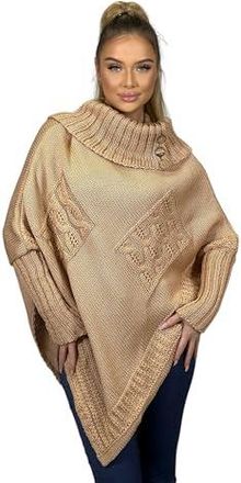 Mississhop Poncho Pull en tricot, Caf&eacute; au lait., taille unique