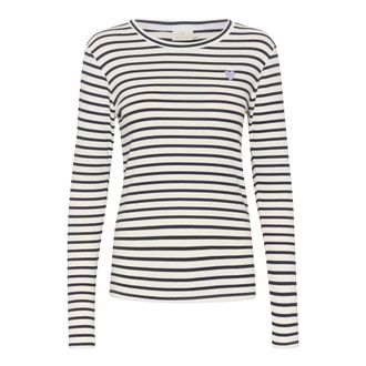 Kaffe T-shirt &agrave; rayures &agrave; manches longues avec coeur - Femme - Tops - Blanc - Taille: 40 FR