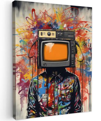 MuchoWow © Wandbilder 50x70 cm Wohnzimmer Wanddeko Schlafzimmer Zimmerdeko Fotowand Zimmer Deko Wand Dekoration Wall Banksy - Street Pop Art - Fernsehen - Graf