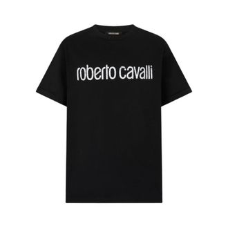 Roberto Cavalli Homme, Tops, Noir, Taille: L T-shirt en Coton avec Logo Vintage