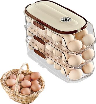 Generic Roll-Eier-Organizer, Stapelbarer Eierspender - Automatischer Roll-Eier-Rollst&auml;nder | Stapelbare Eier-Aufbewahrungsbox Mit Deckel F&uuml;r Zuhause, Geld Spa