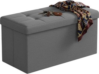 Relaxdays Sitzbank, Stauraum, Stoff, faltbar, gepolstert, Flur, Schlafzimmer, HBT 38 x 76 x 38 cm, Sitztruhe, grau