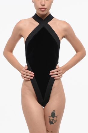 Saint Laurent Velvet Open-Back Bodysuit With Crossed Straps Saint Laurent