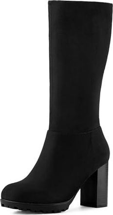 Allegra K Femme Bottes Mi-Mollet à Talons Carrés Noir 39