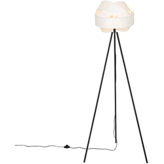 QAZQA Moderne Stehleuchte schwarz mit weißem Schirm - Cloth