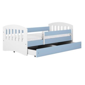 Les Tendances Lit enfant avec barri&egrave;re de s&eacute;curit&eacute; amovible bleu Klaky-Matelas mousse-Couchage 80x160 cm-Tiroirs Avec tiroir