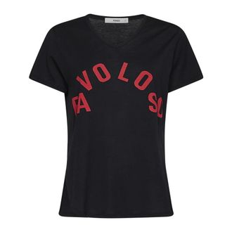 Fendi Jersey T-Shirt mit Favoloso Print - - Tops - Damen - Schwarzk - L