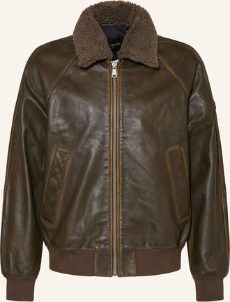 Marc O'Polo Marc Opolo Lederblouson Mit Abnehmbarem Kunstfell-Kragen gruen