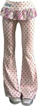 Generic QXDZSW Automne Hiver Femmes Long Pantalon Faux Deux Pi&egrave;ces Kpop Gyaru Taille Basse Flared Pants Skinny Sweet Harajuku, rose, 3XL