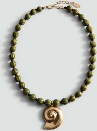 Mango Collier de perles avec applique coquillage en c&eacute;ramique or - Femme - Taille unique - MANGO