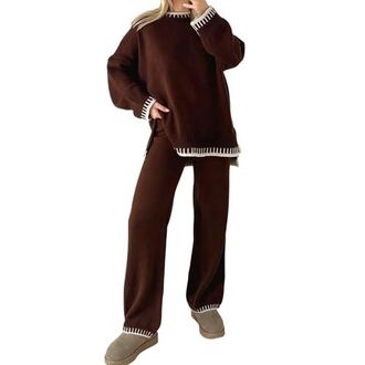 Generic Ensemble de surv&ecirc;tement pour femme confortable et d&eacute;contract&eacute; pour le quotidien, couleur unie, ensemble de printemps et dautomne, ensemble de jogging 