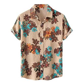 Generic Chemise d&eacute;t&eacute; &agrave; manches courtes pour homme - Chemise hawa&iuml;enne avec imprim&eacute; - Chemise de loisirs avec col rabattu - Chemise de plage avec bouton vers l