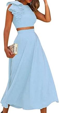 ORANDESIGNE Femme Ensemble Crop Top Et Jupe Longue Tenue de Soiree Chic et Glamour Sexy Costume Tailleur 2 Pièces Outfit Elegant Travail Décontractée au Bureau Mo