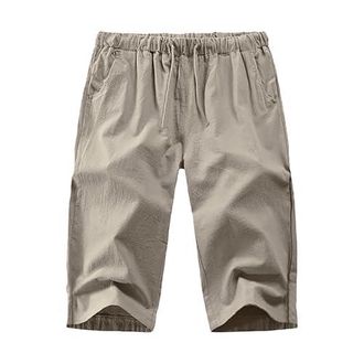 Generic Pantalon de jogging pour homme en lin - Pantacourt baggy sarouel avec cordon de serrage - Pantalon de yoga - Pantalon de plage, beige, 4XL