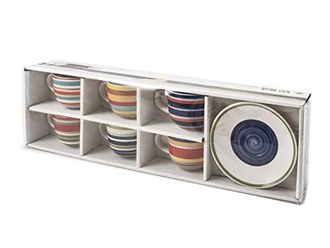 hOme Home 731310 100 Linee Set aus 6 Espressotassen mit Untertassen, Stoneware, c250