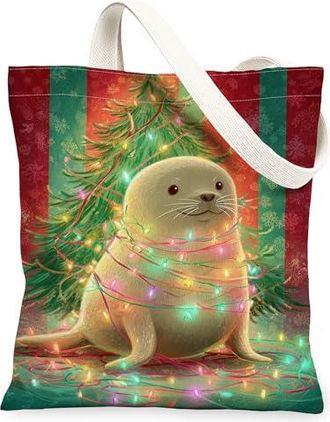 Generic Sacs fourre-tout en toile avec motif animal adorable - R&eacute;utilisables - L&eacute;gers et lavables - Avec bandouli&egrave;re, Rouge, 13x15 Inch