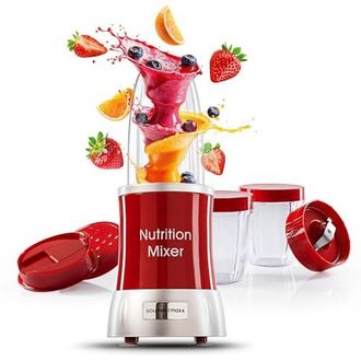Gourmetmaxx Nutrition Mixer | Smoothie Maker avec set daccessoires XXL | 11 pièces | Blender avec recettes, To go & couvercles de conservation de la fraîcheur | P