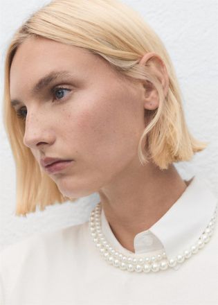 Mango Doppelperlen-Kristallhalskette wei&szlig; - Damen - Einheitsgr&ouml;&szlig;e - MANGO