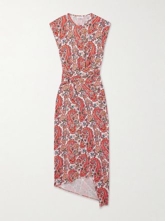Paco Rabanne Asymmetrisches Midikleid Aus Stretch-jersey Mit Paisley-print Und Verzierung - Mehrfarbig