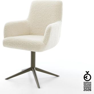 DELIFE Drehstuhl Heira-Flex mit Armlehnen Teddystoff Beige Fu&szlig;kreuz Effektfinish Titan 360&deg; drehbar Wippfunktion Taschenfederkern, Esszimmerst&uuml;hle