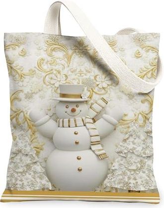 Generic Sac fourre-tout en toile motif bonhomme de neige festif r&eacute;utilisable, vintage, &eacute;l&eacute;gant, l&eacute;ger, lavable, blanc, 13x15 Inch