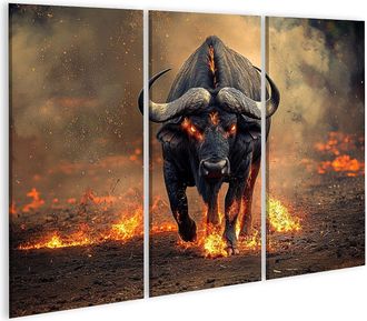 Islandburner Bild auf Leinwand Feuriger Büffel im mystischen Nebel für Wohnzimmer Kunstliebhaber Galerie Bilder Wandbilder Poster