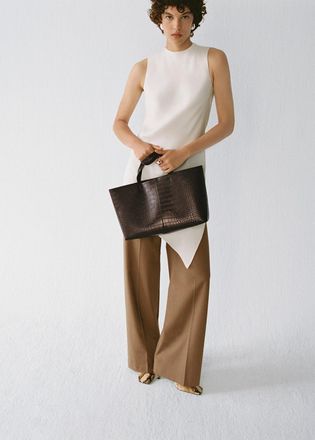 Mango Sac cabas anse double chocolat - Femme - Taille unique - MANGO