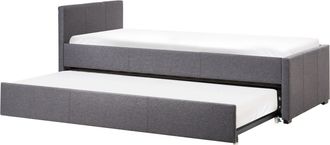 Beliani Tagesbett ausziehbar Stoffbezug Leinenoptik grau Lattenrost 90x200 cm Marmande