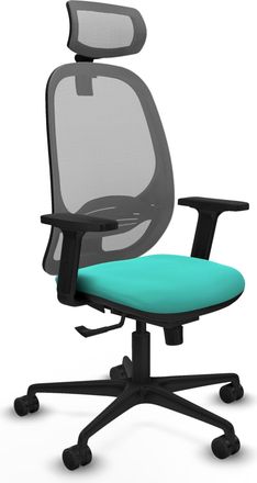 Piqueras y Crespo Idealer Arbeitsstuhl mit 2D-Armen, h&ouml;henverstellbare Lendenwirbelst&uuml;tze und h&ouml;henverstellbares Kopfteil, Grau/T&uuml;rkis