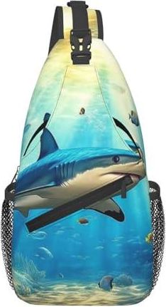Generic Grand sac &agrave; dos &agrave; bandouli&egrave;re motif requin blanc avec sc&egrave;ne de mer profonde - Sac &agrave; dos de voyage pour homme - Sac &agrave; dos de randonn&eacute;e