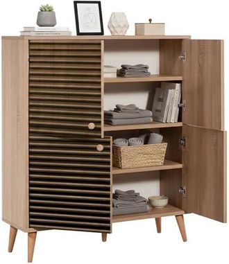Dmora Sideboard Canopo 95x36x111h cm Braun 3 F&auml;cher 4 F&auml;cher