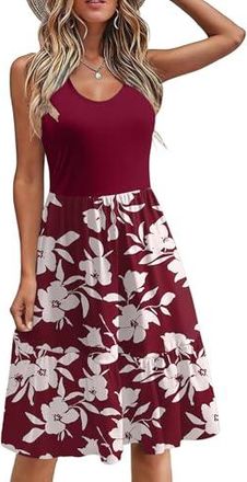 Zeagoo Robe Dété Femme Chic Sexy Bohème Robes de Décontractée Vintage Robe de Plage Chic et élégant Rouge Foncé XL