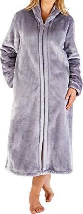 Slenderella Dames Super épais Doux uni Gris Argent col Polaire et zippé Peignoir de Bain Robe de Chambre Manteau Petit