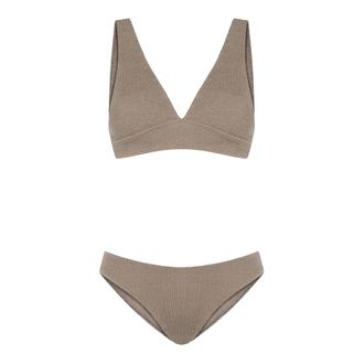 Sorbet Island Bikini aus knitterigem Stoff mit Clutch - - Swimwear - Damen - Braun - ONE SIZE