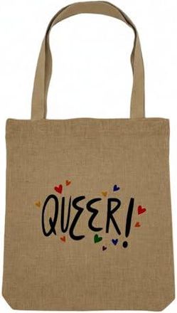 Fabulous Sac Shopping Tote Bag Aspect Lin - Queer Coeur LGBT Pride Arc en Ciel - Sac de Courses Toile Epaisse 360g Beige Naturel Cabas Port&eacute; Epaule Solide Impr
