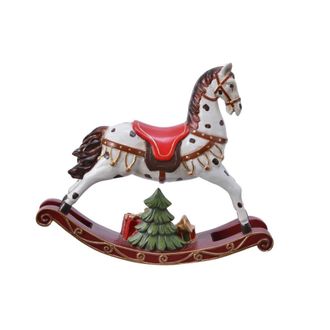 Kaemingk Dekofigur Schaukelpferd 18,5cm Keramik - Deko Aufsteller Weihnachten - Weihnachtsfigur f&uuml;r die Weihnachts- und Winterzeit zum Hinstellen - Weihnachtsd