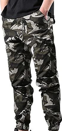 Generic Pantalon cargo baggy pour homme avec inscription - Pantalon de camouflage pour homme - Respirant - Pantalon de loisirs tendance avec poches et cordon 