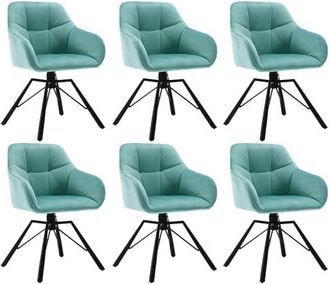Woltu Chaise Pivotante &agrave; 360&deg;, Lot de 6, Chaise Salle &agrave; Manger Scandinave, en Velours, Assise Rembourr&eacute;e, Pieds en M&eacute;tal, Vert Turc