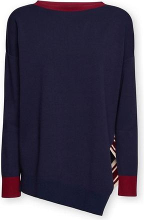 Elena Miro Femme, Pulls, Bleu, Taille: 36 FR Pull avec insert ray&eacute; et ourlet asym&eacute;trique