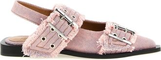 Ganni Femme, Chaussures, Rose, Taille: 38 EU Ballerines Slingback en denim avec boucle f&eacute;minine et franges