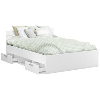 M&S Collection Demeyere Lit adulte MICHIGAN - 140 x 190 cm - Multiples rangements - Blanc
