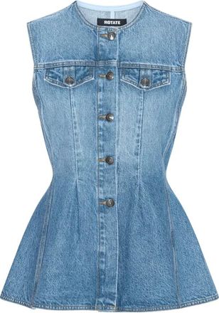 Rotate Rotate Birger Christensen - Haut &Eacute;vas&eacute; en Denim - Femme - Blouses et Chemises - Bleu - Taille: 36 FR